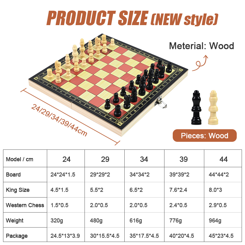 【Ship in 12h】 3 in 1 Wooden Chess Set Folding International Tournament ...