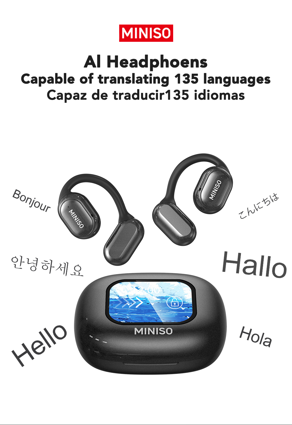 MINISO X30 Al Smart Real-Time Translation Bluetooth Headset Wireless ...