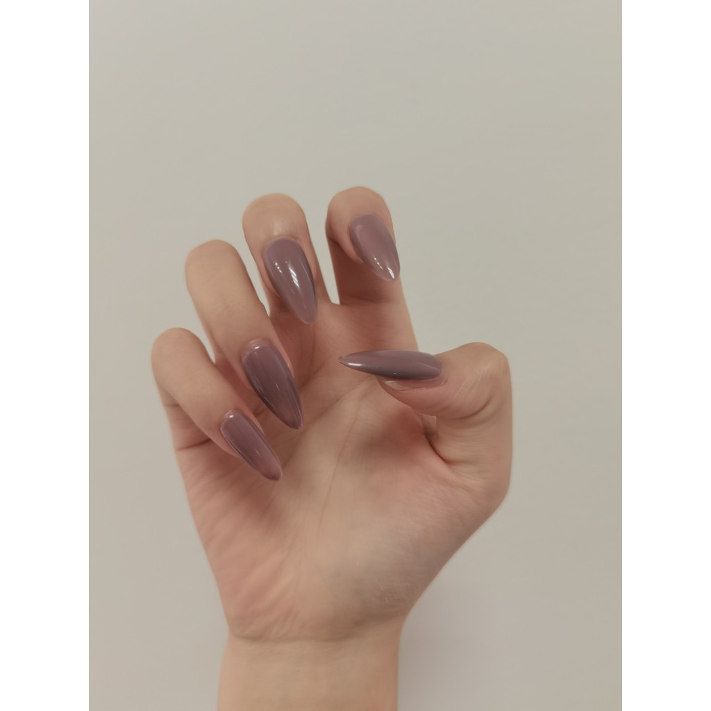 Almond Gray Glossy Wearable Nails Simple Three Sizes Available | Shopee ...