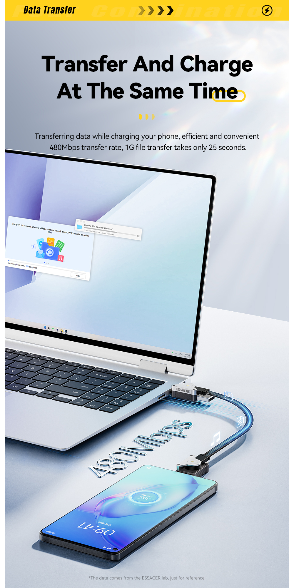 ESSAGER 65W 4-in-1 USB-A/Type-C to Type-C/L Fast Charging Data Cable ...