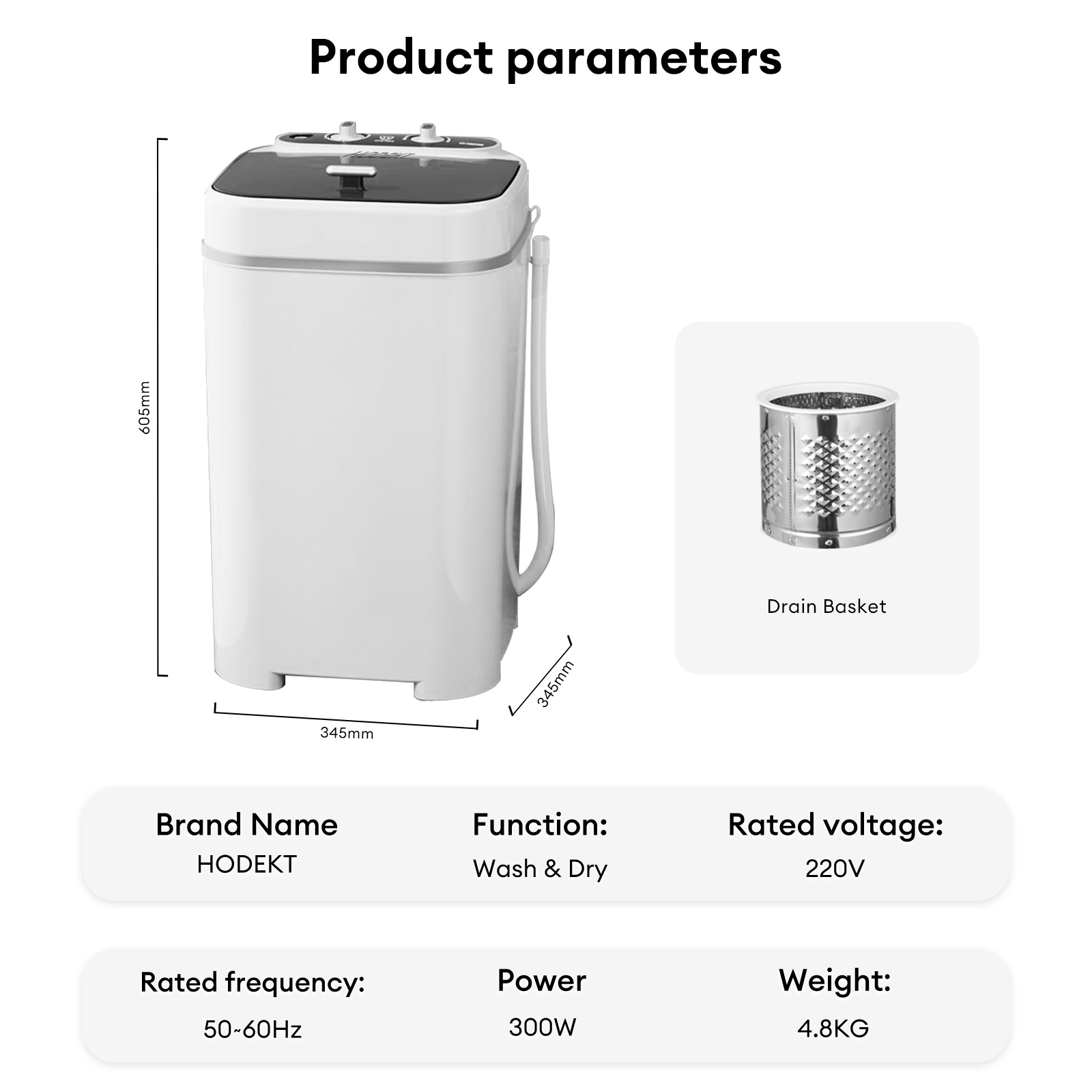 HODEKT Portable Washing Machine With Dryer Blue Light Sterilization ...