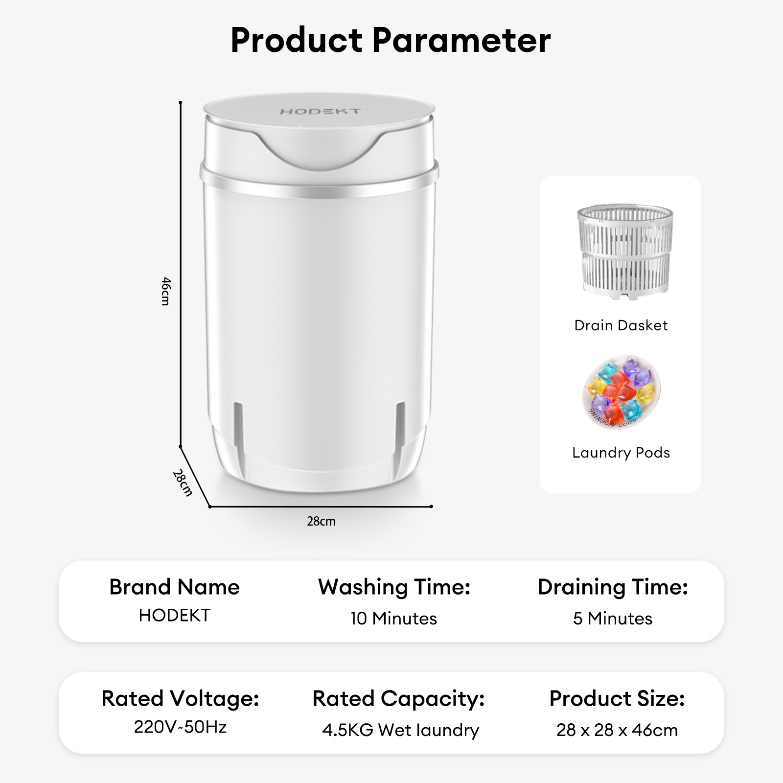 HODEKT Portable Washing Machine With Dryer Blue Light Sterilization ...