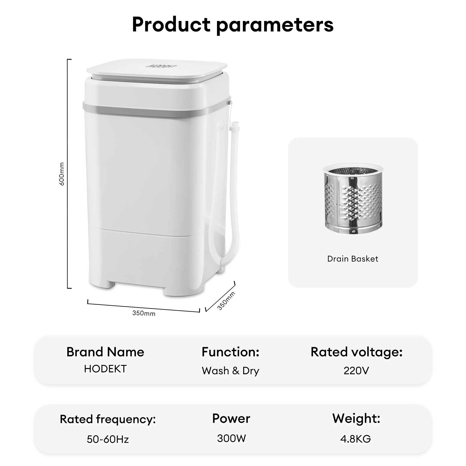 HODEKT Mini Portable Washing Machine With Dryer Blue Light ...