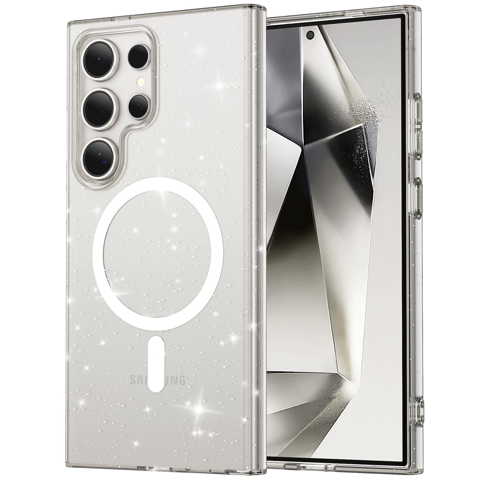 Strong Magnetic For Samsung Galaxy S25 Ultra S24 Plus S22 S23 FE 5G Case Clear Glitter ...
