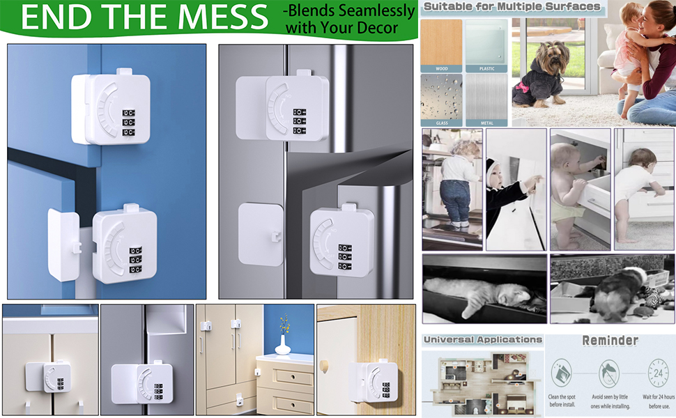Corner & Flat Drawer Locks, Refrigerator Combination Lock Baby Proofing ...