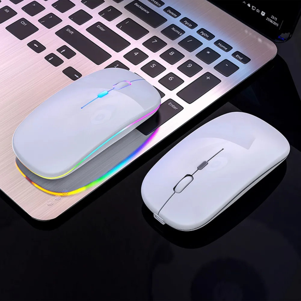 Silent Mouse Wireless Rechargeable 2.4G Bluetooth LED Light Mouse for ...