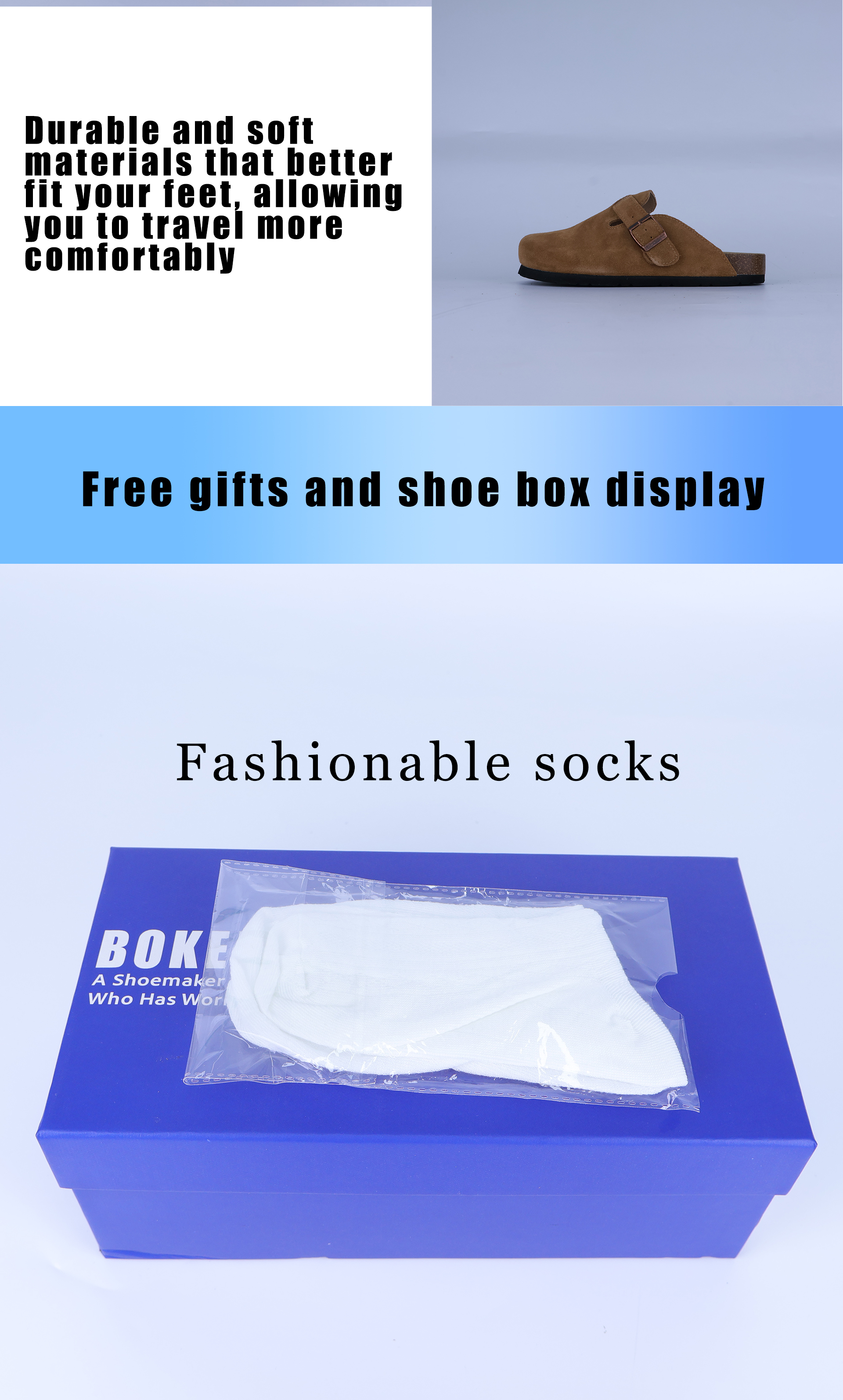 BOKEN Men Sandals Suede Cork Clogs Mules Classic Slippers Women Leather ...