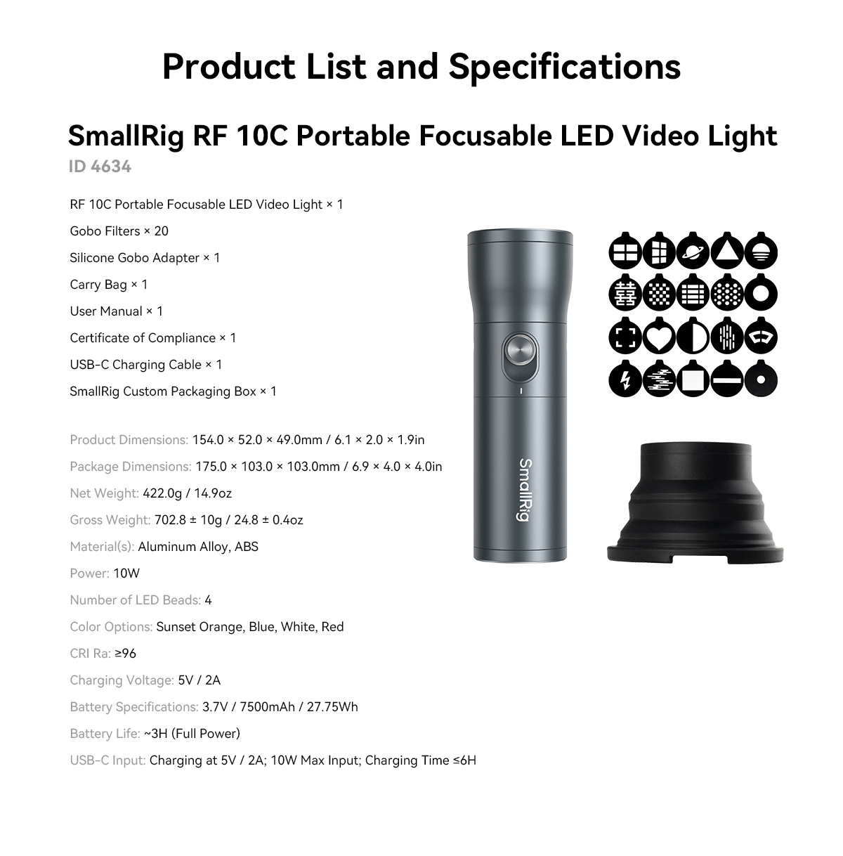 SmallRig RF 10C Mini Spotlight Portable Focusable LED Video Light for ...