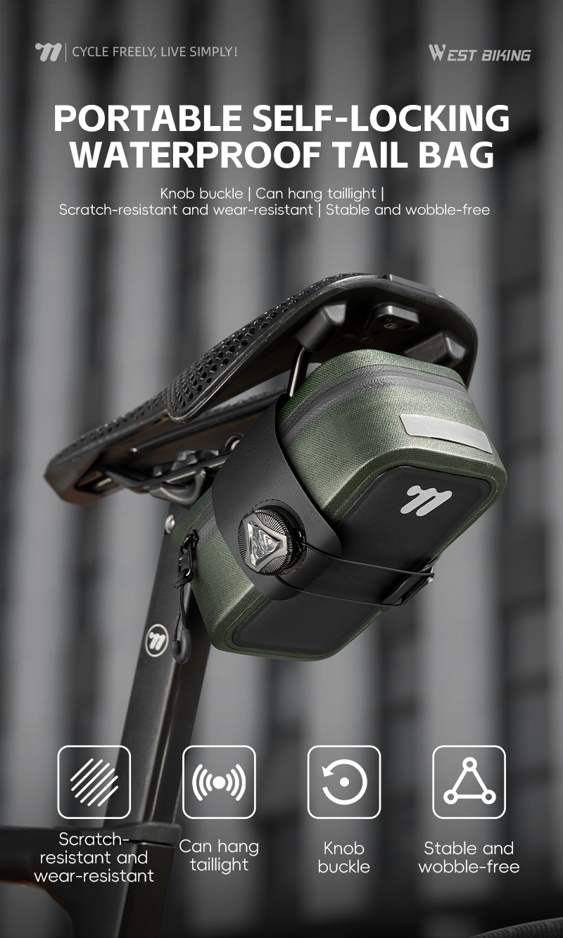 【PH Delivery】WEST BIKING 0.5L Waterproof Self-Locking Bike Tail Bag Quick Release Taillight ...