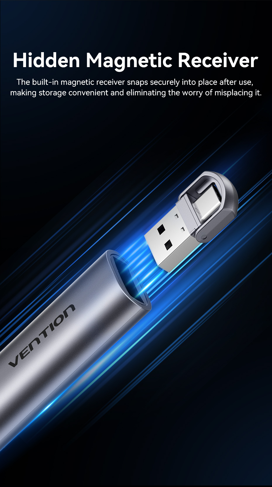 Vention Rechargeable Wireless Presenter Red/Green Laser Pointer 2.4GHz ...