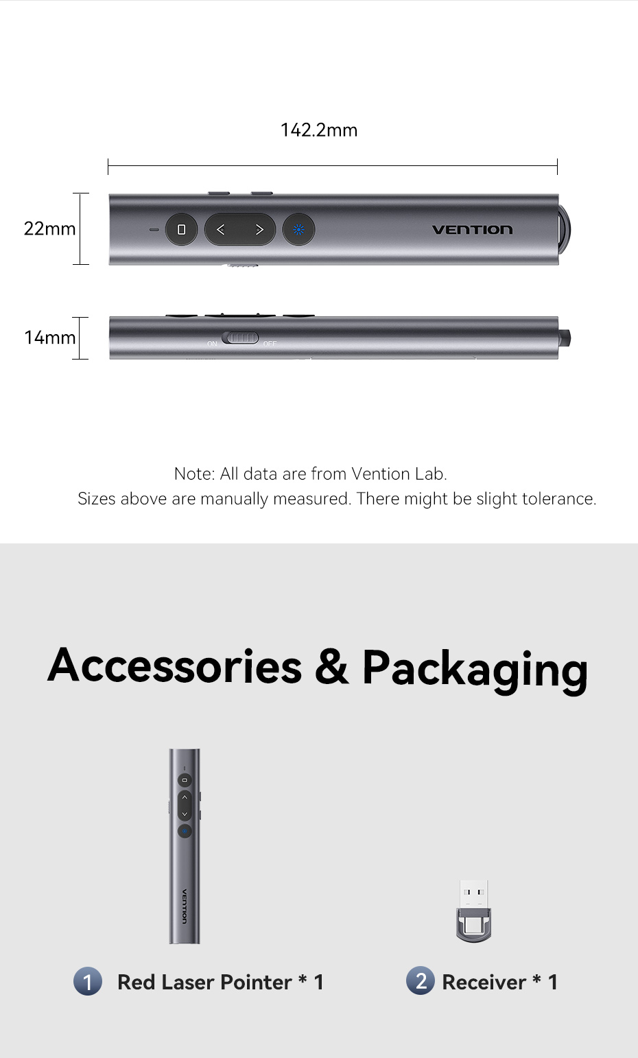 Vention Rechargeable Wireless Presenter Red/Green Laser Pointer 2.4GHz ...