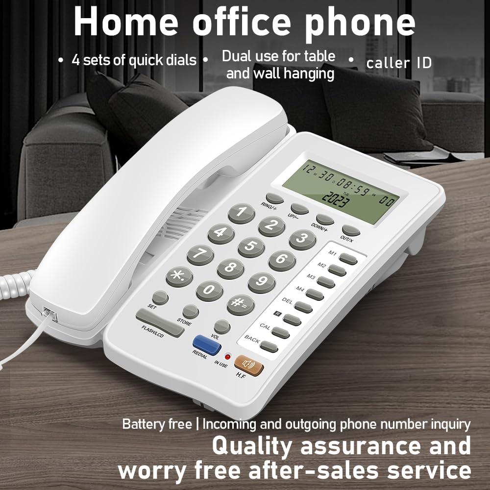 LCD Corded Caller ID Telephone With Speaker Home Office Wired Landline Telephone Set Phone ...