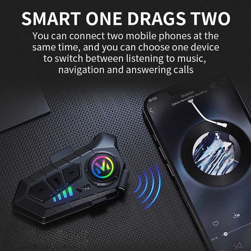 Motorcycle Bluetooth Headphone Helmet Headset Two Phones Connect HD ...