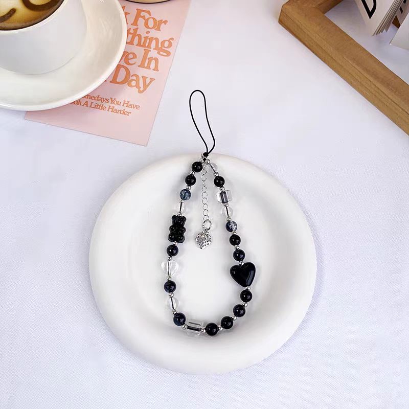 Black Bear Phone Charm - Handmade Beaded Anti-Loss Wristband & Keychain ...