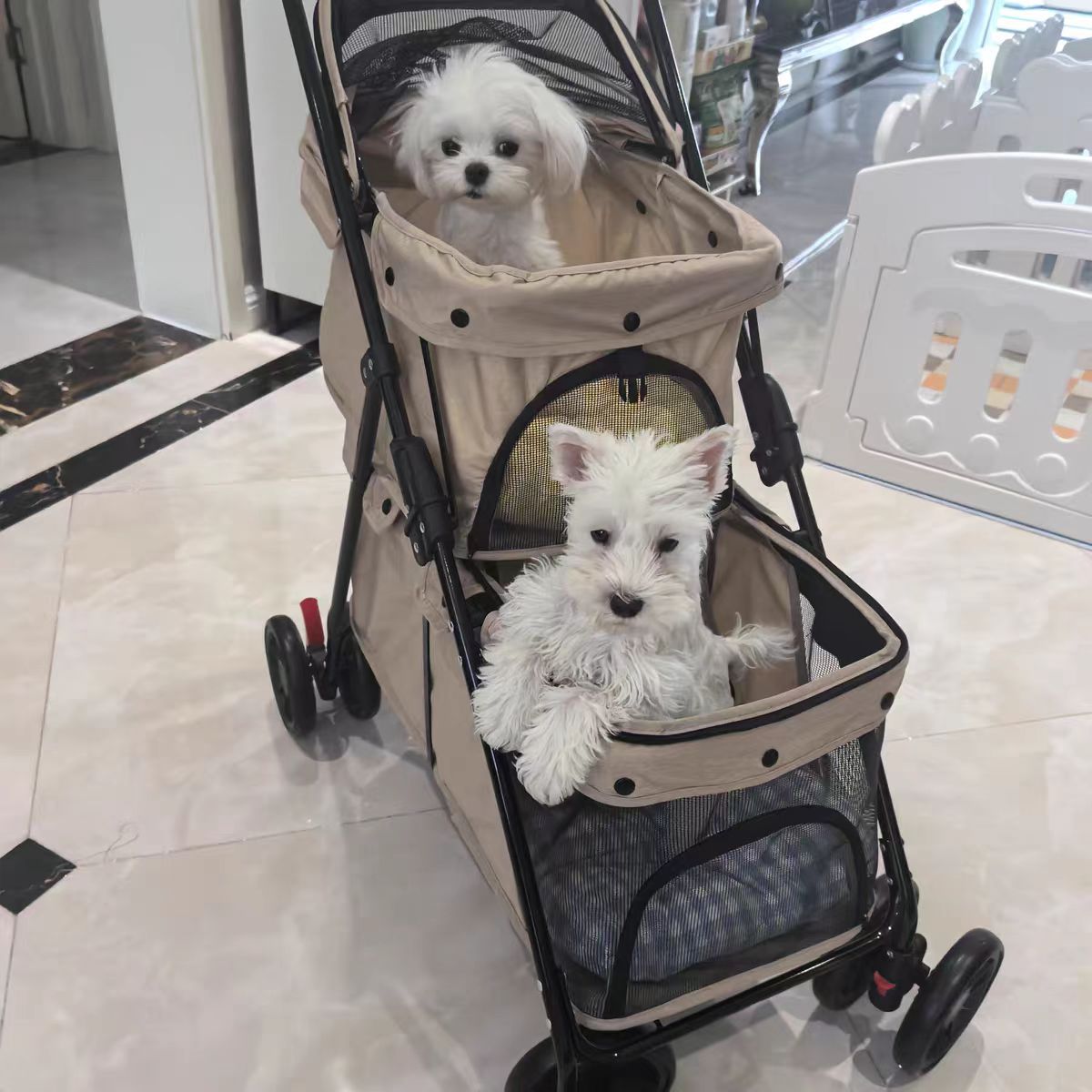 【Ready Stock】Double Layer Pet Stroller One-Click Folding Dog Trolley ...