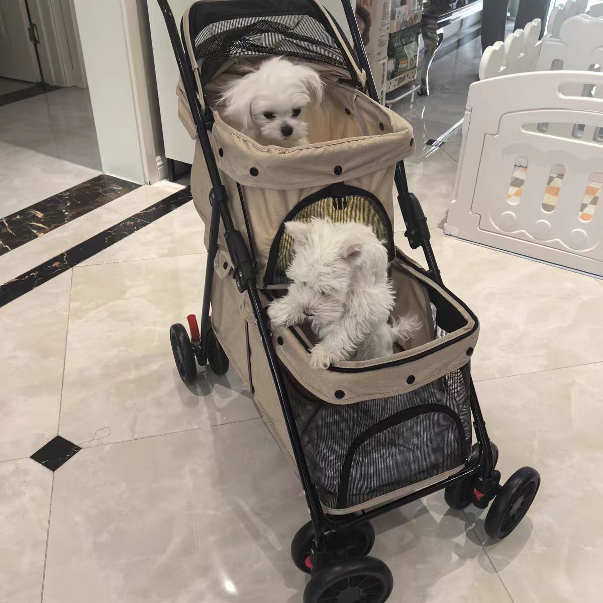 【Ready Stock】Double Layer Pet Stroller One-Click Folding Dog Trolley ...