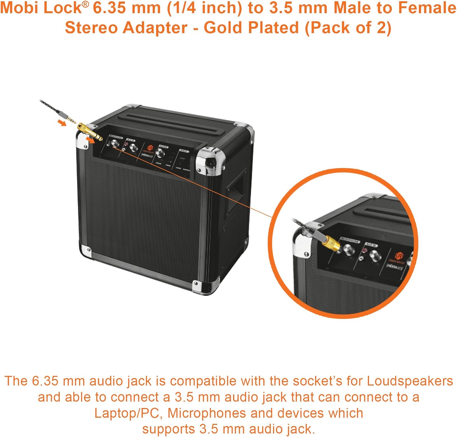 Gold 4 Pack Audio Adapter 6.35mm Stereo Jack Male to 3.5mm Plug Female ...