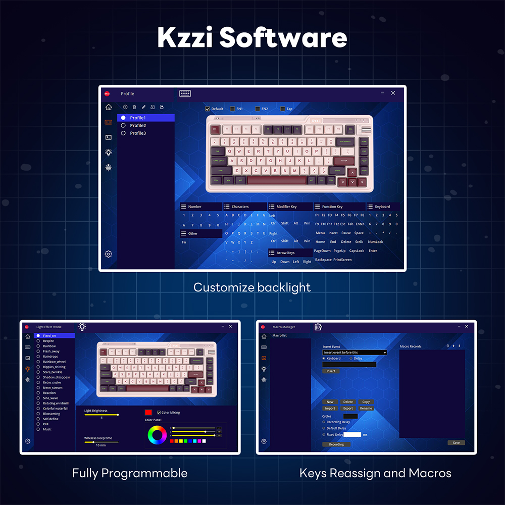 KZZI K75 Lite Nezuko Purple 75% Gasket Mount RGB Gaming Keyboard Wireless Mechanical Keyboard ...