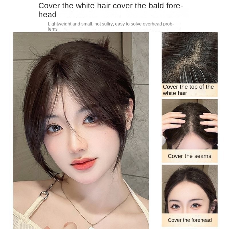 3D Fluffy Wig Piece for Women High Volume Crown Middle Part Bangs ...