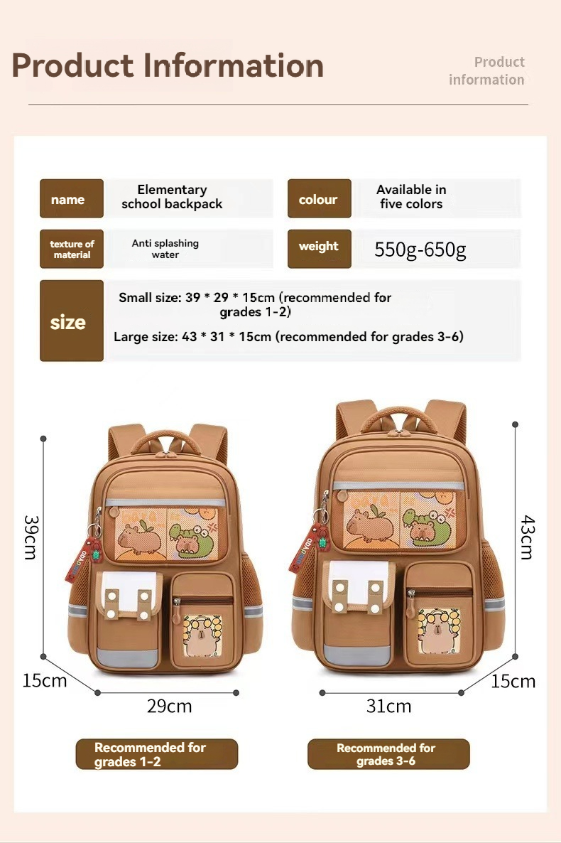 NEW Capybara Children's School Bag Multiple space Large Capacity ...