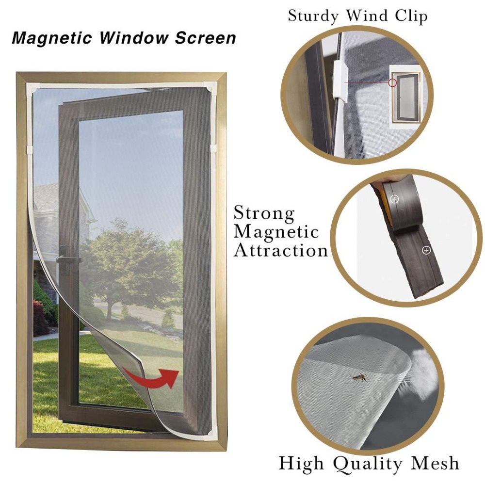 Strong magnetic screen window net with adjustable frame DIY custom mesh ...