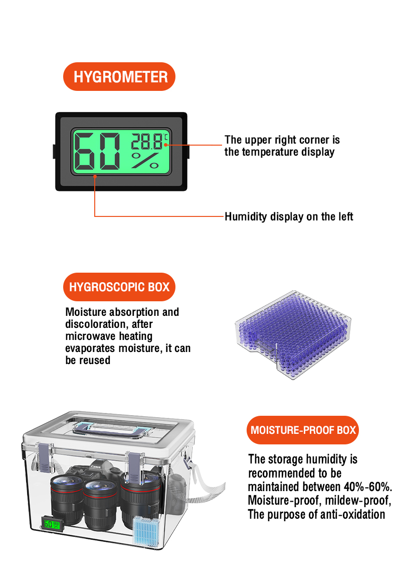camera drybox Digital hygrometer Silica Gel Desiccant Sealing ...