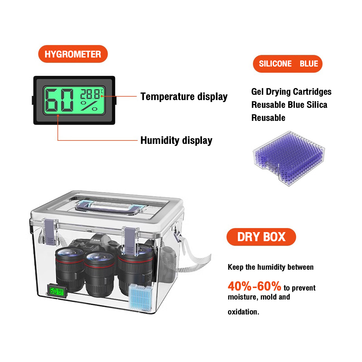 camera dry box Digital hygrometer Silica Gel Desiccant Sealing ...