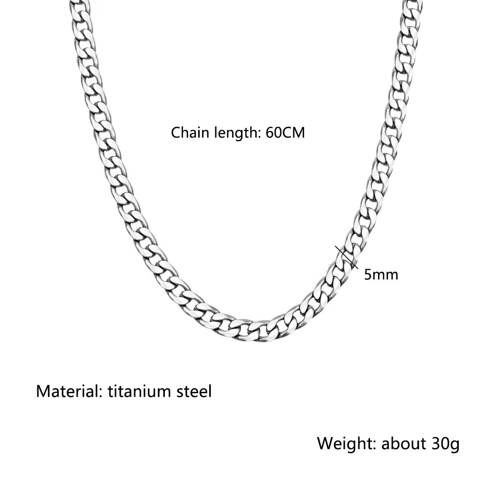 Titanium Steel Cuban Chain Necklace - 60cm Minimalist Unisex Hip Hop ...