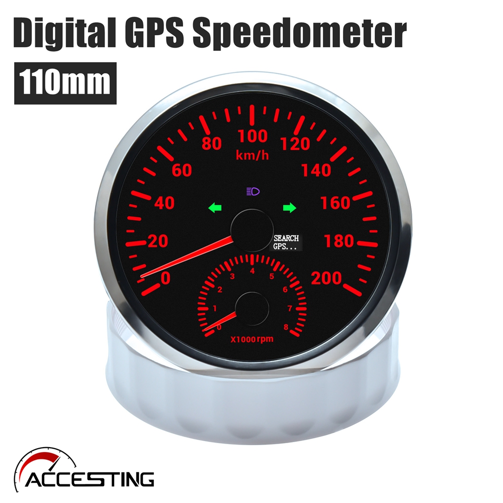 110mm 2 in 1 Digital GPS Speedometer 0-200 km/h Tachometer 0-8000RPM ...