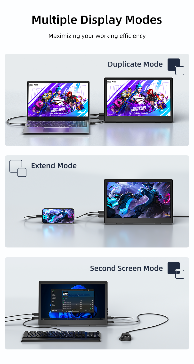 Byone15.6 inch Ultra-thin Portable Monitor LED Full HD Screen Gaming ...