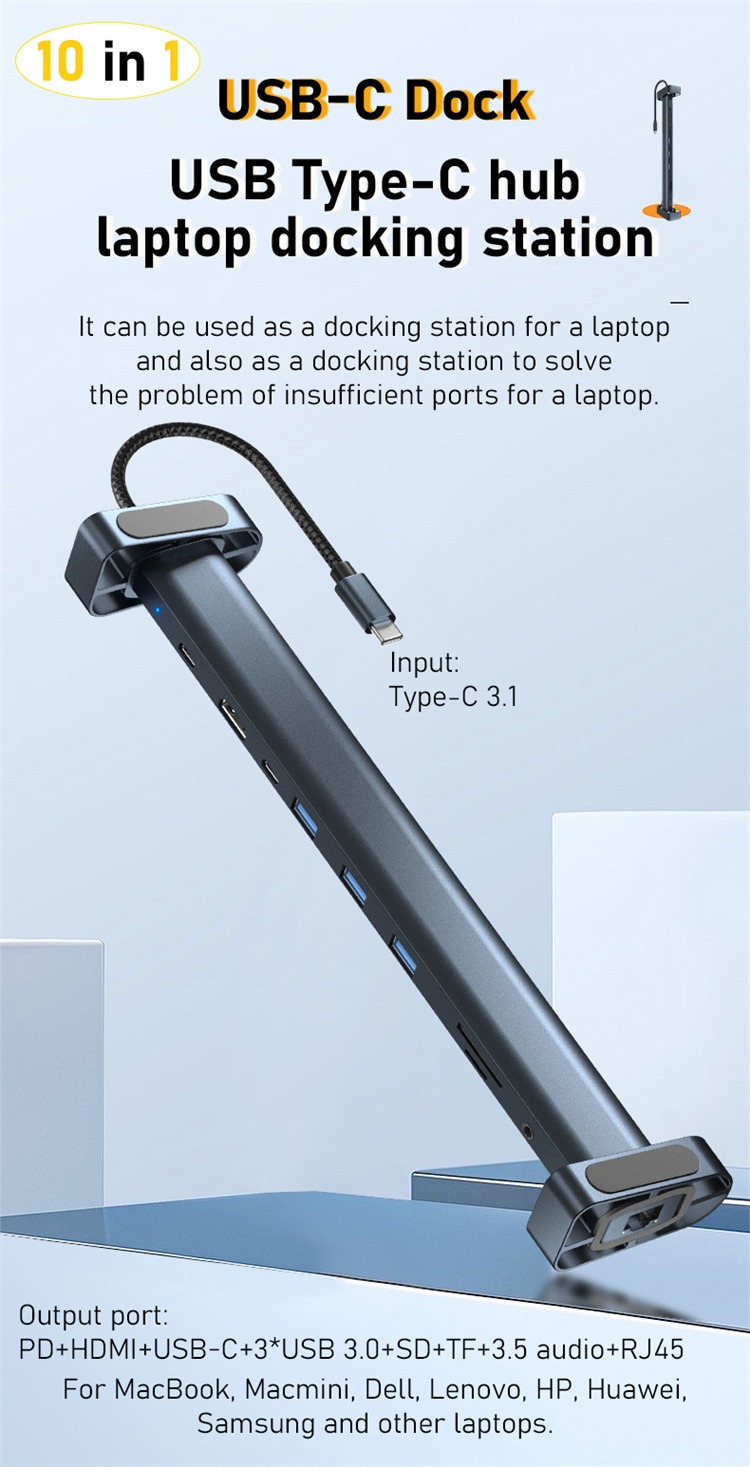 10 in 1 USB C HUB Docking Station Type C To 4K HDMI USB3.0 PD 100W ...