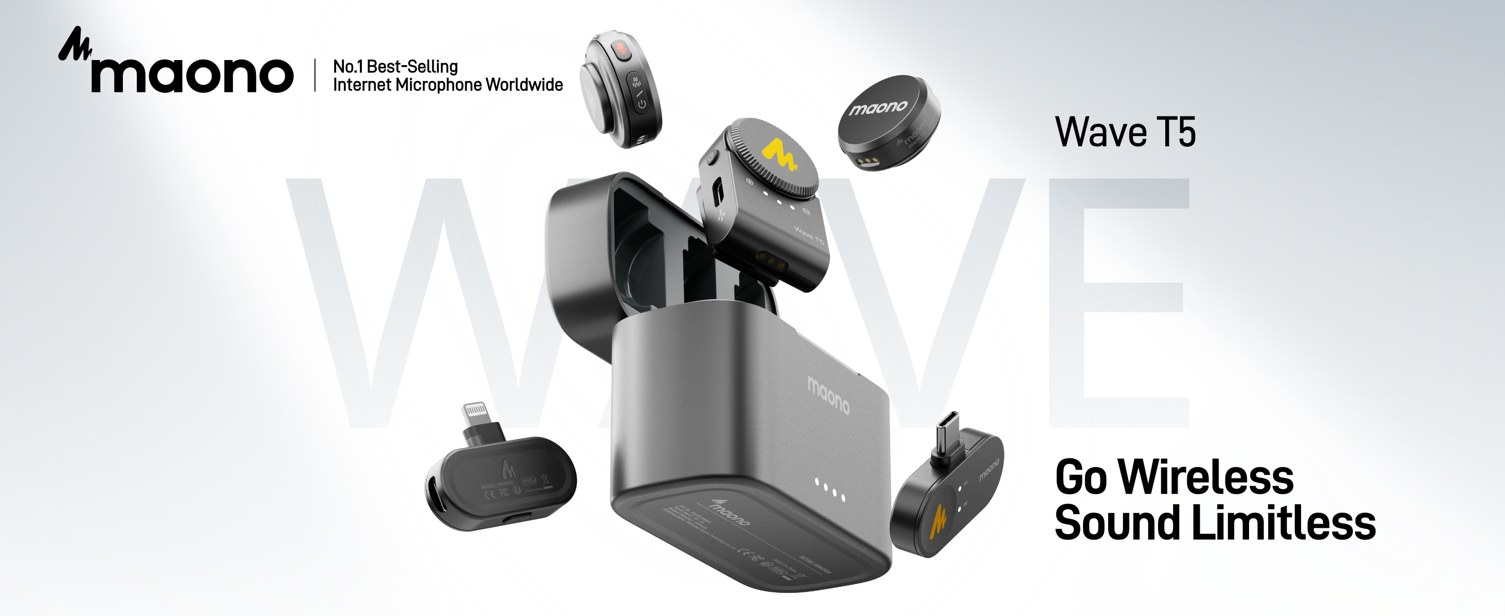 Maono T5 Wireless Lavalier Microphone Noise Cancelling Microphone with ...