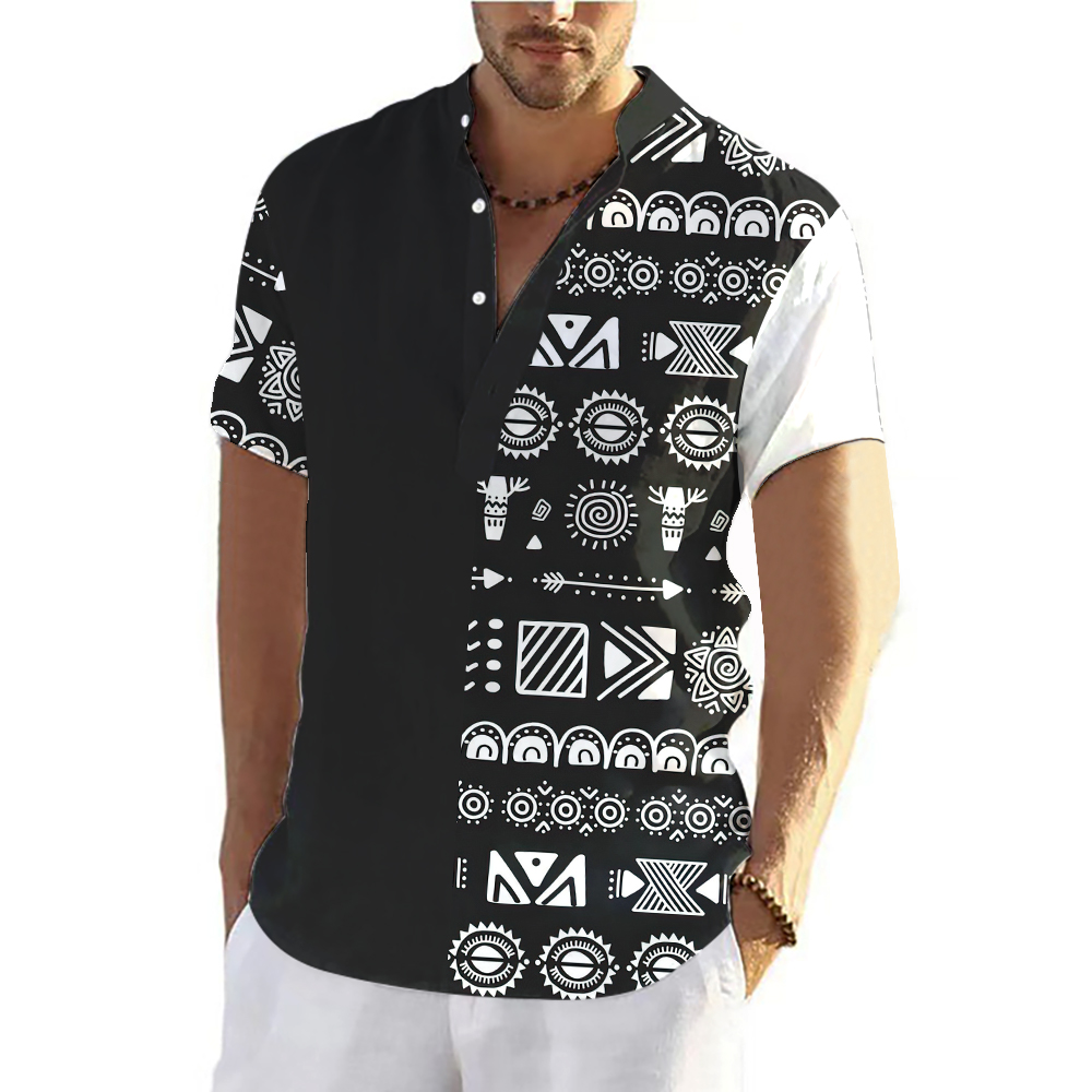 Bohemian Floral Pattern Printed Stand-up Collar Polo Shirt for Men ...