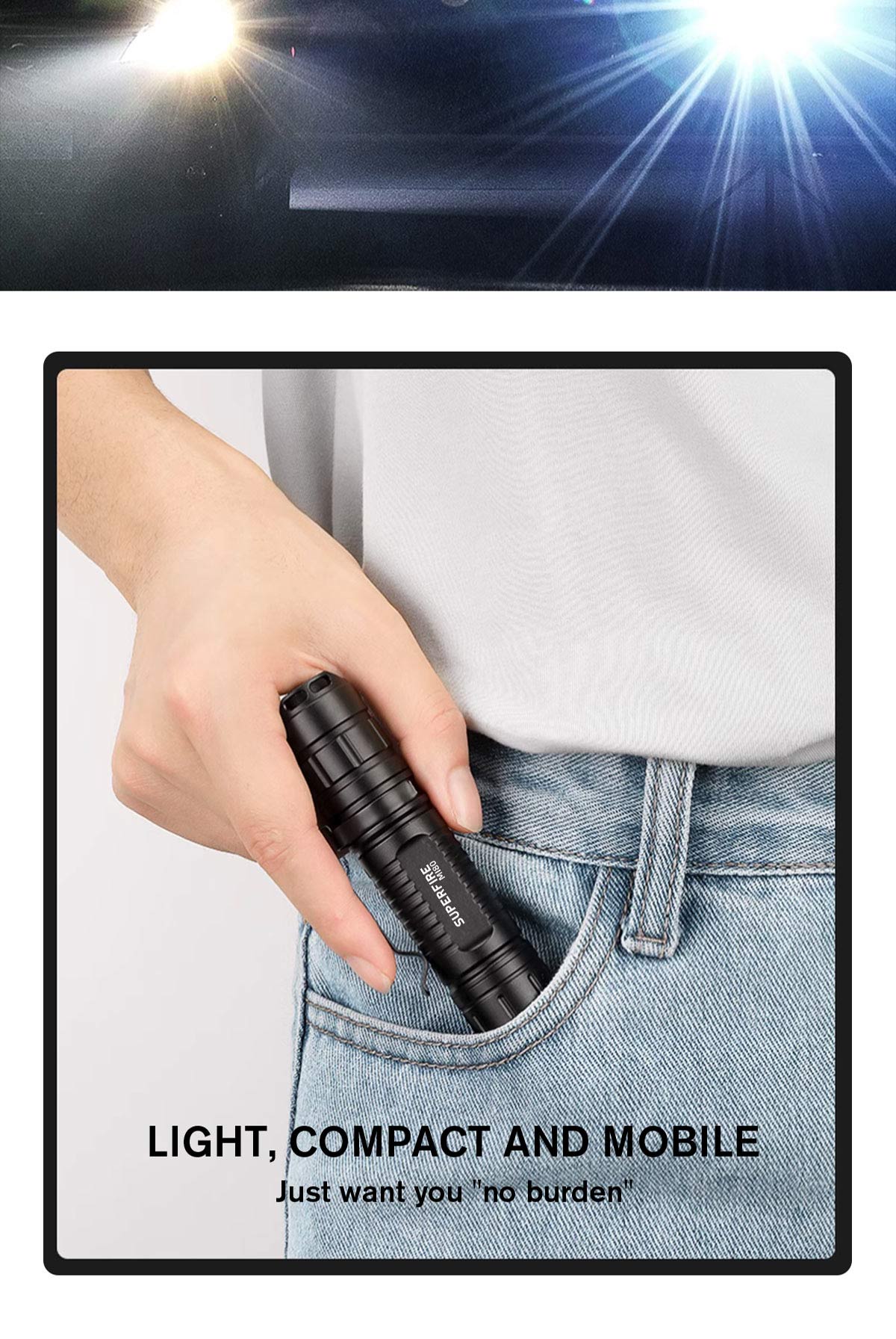 SUPERFIRE Flashlight LED Powerful Rechargeable Waterproof Battery High ...