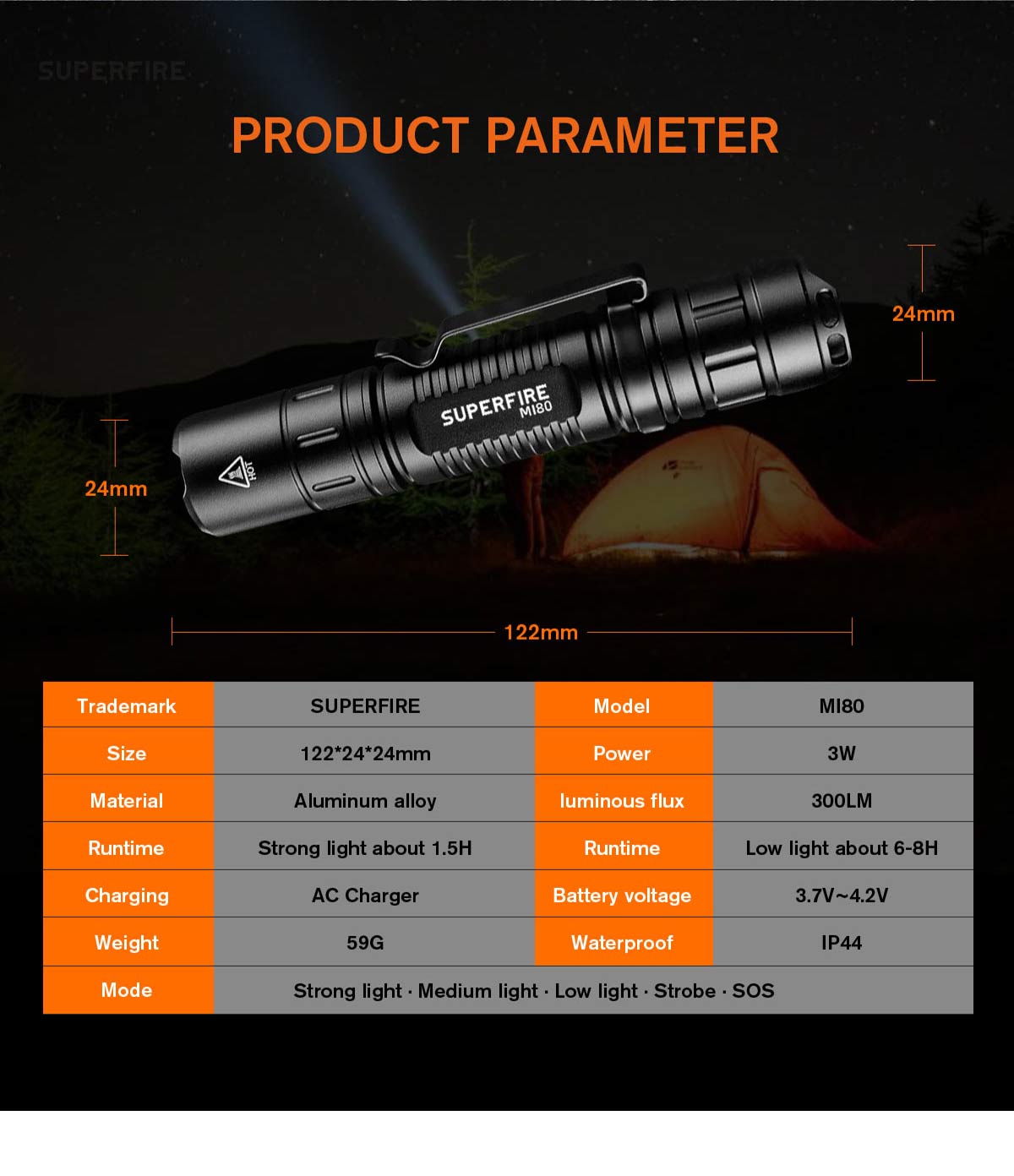 SUPERFIRE Flashlight LED Powerful Rechargeable Waterproof Battery High ...