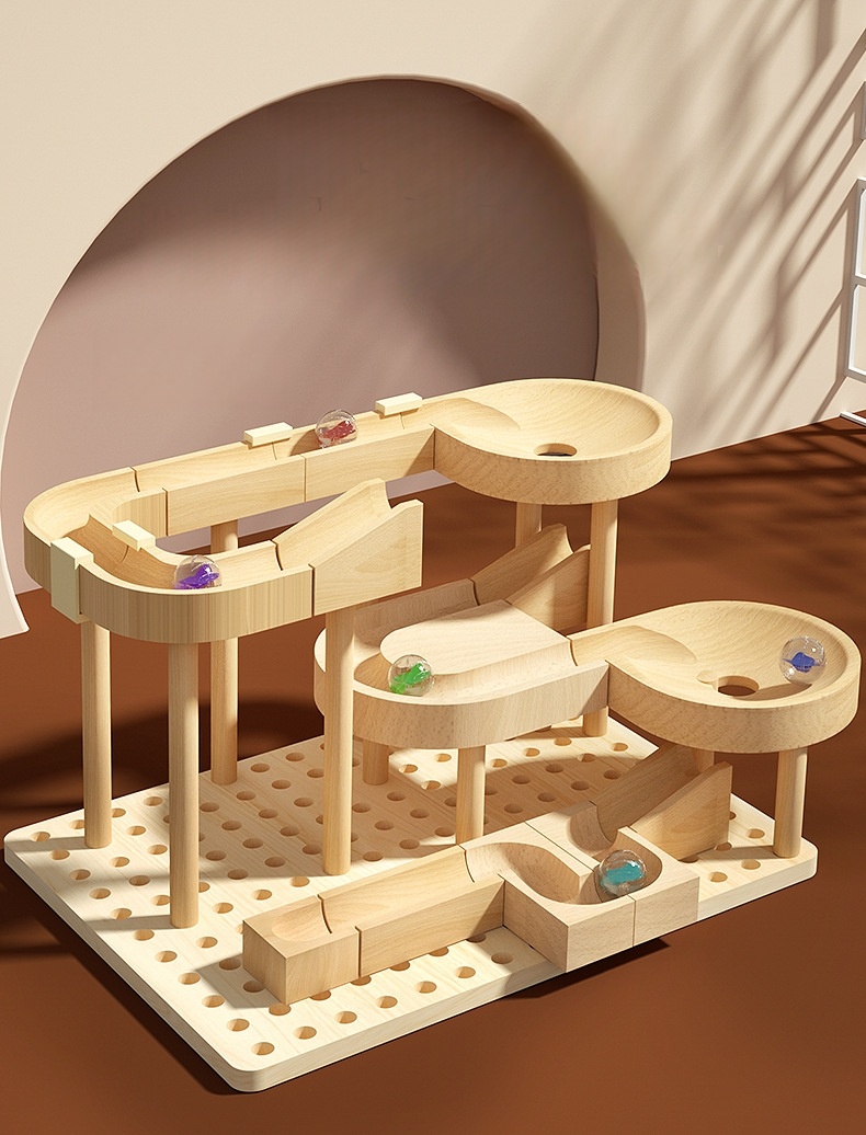 Treeyear 32 Piece Wooden Marble Run Blocks for Kids STEM Learning ...