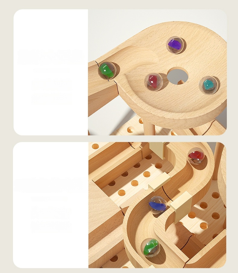 Treeyear 32 Piece Wooden Marble Run Blocks for Kids STEM Learning ...