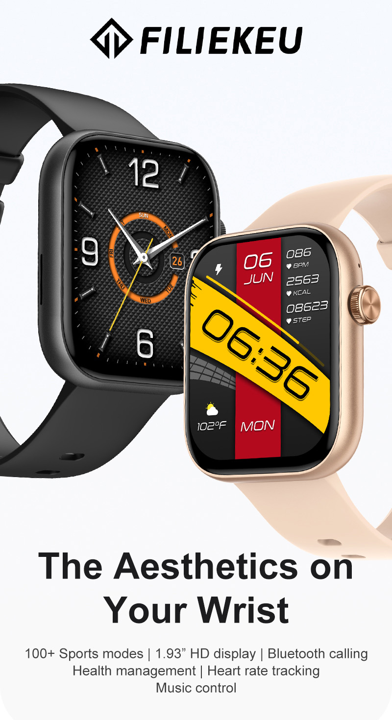 FILIEKEU Smartwatch 1.93-inch HD Screen Bluetooth Call Waterproof ...