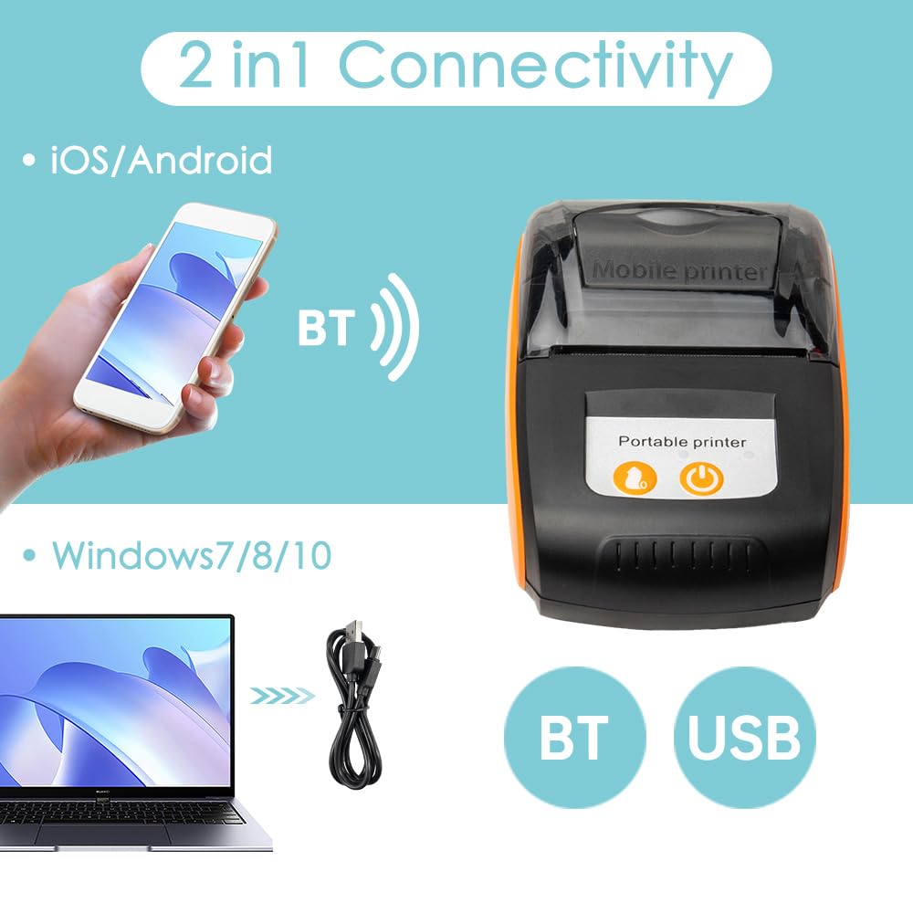 Portable Receipt Mini Thermal Printer Bluetooth Ink Free Printer ...
