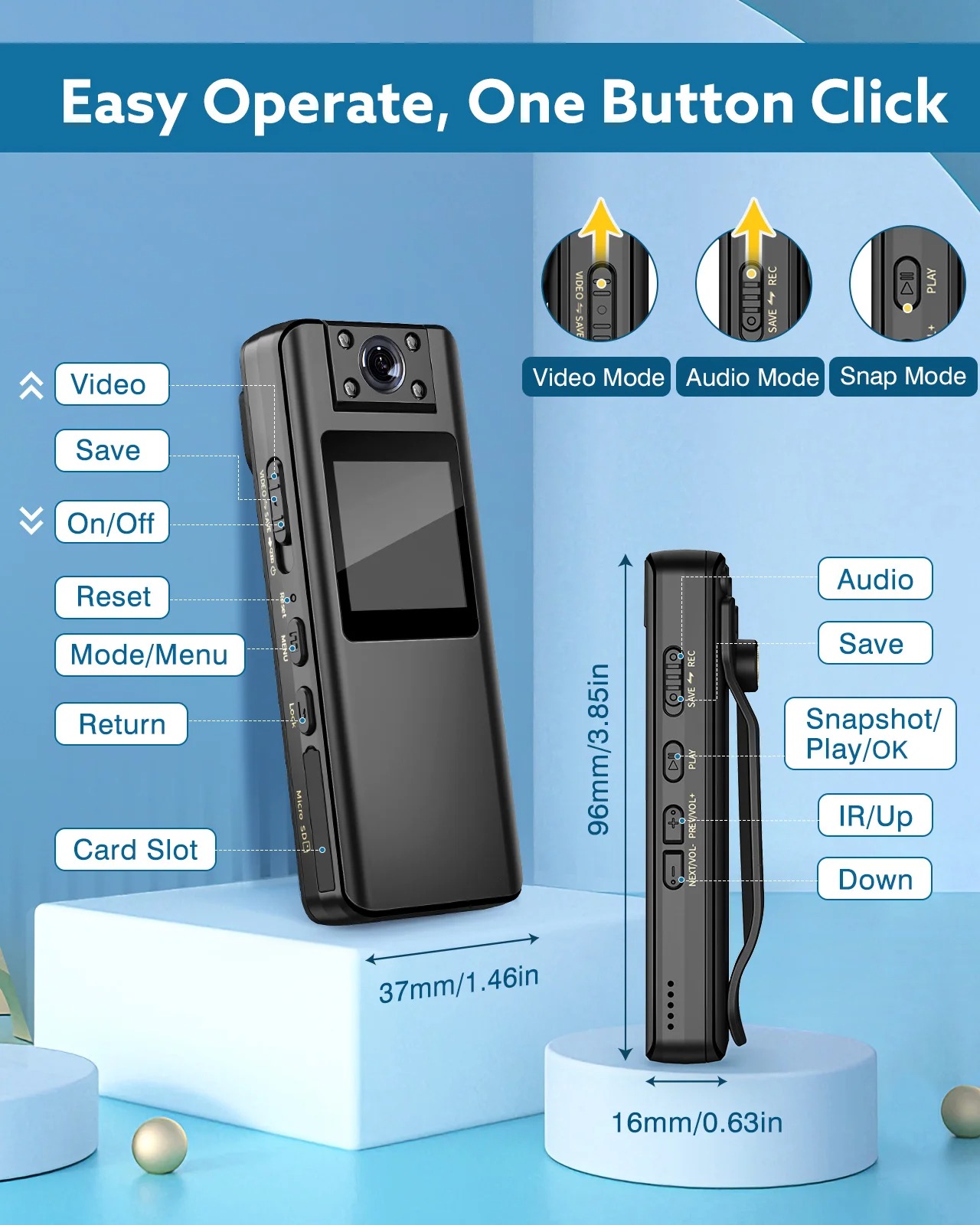 BOBLOV A22 Small Body Camera LCD Screen Cam IR Night Vision Body Camera ...