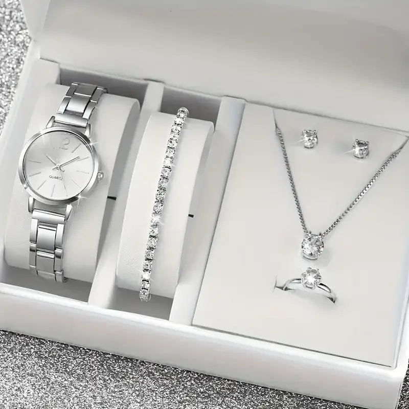 5 Piece Set Ladies Watch Gift Set with Bracelet Necklace Earrings ...