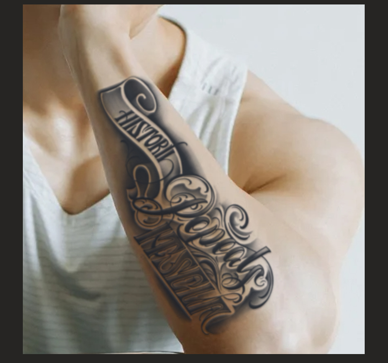 English Letter Waterproof Temporary Tattoos for Men - 15-Day Arm Body ...