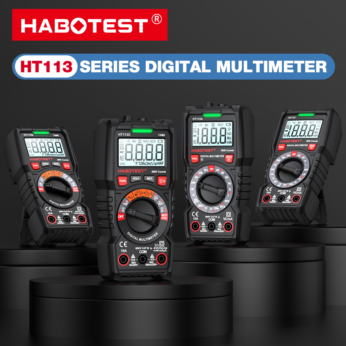 HABOTEST HT113 NCV Digital Multimeter with T-RMS 2000/4000/6000 Counts ...