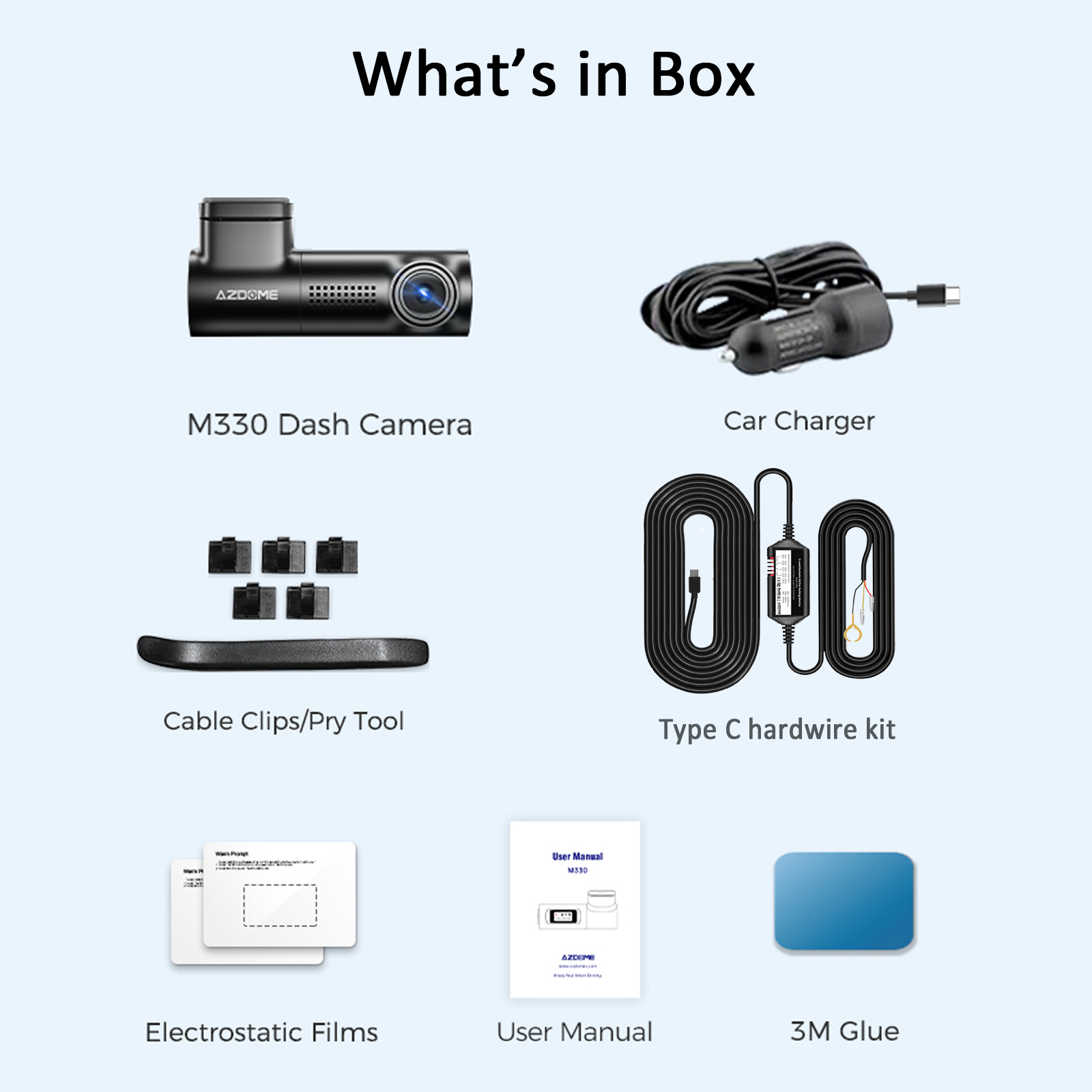 AZDOME M330 WiFi Dash Cam with Type-C Port 3-Lead Acc Hardwire Kit 12 ...