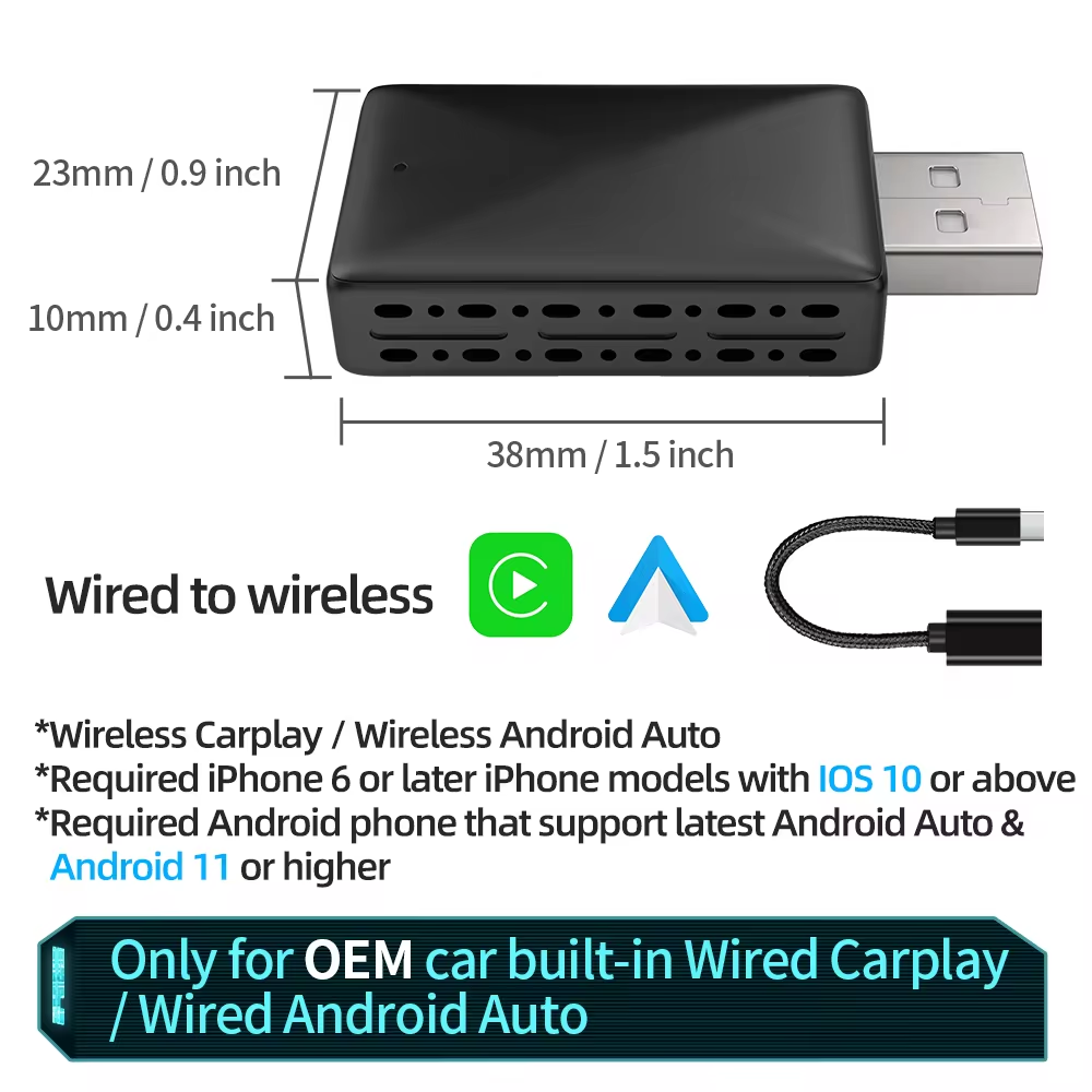 Wireless CarPlay android auto adapter for factory wired car, wireless CarPlay & Android auto 2 ...