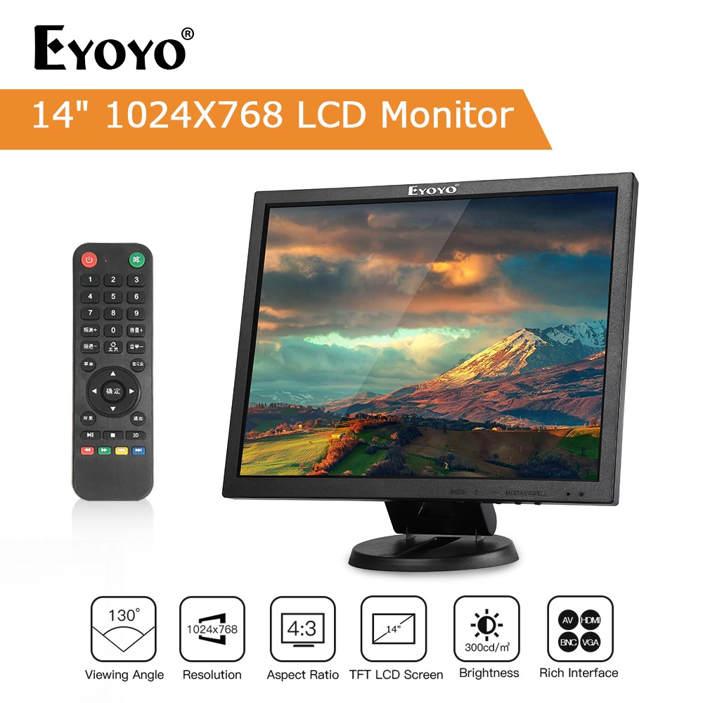 Eyoyo 14 inch LCD HDMI Monitor 1024x768 Small VGA Display Monitor for ...