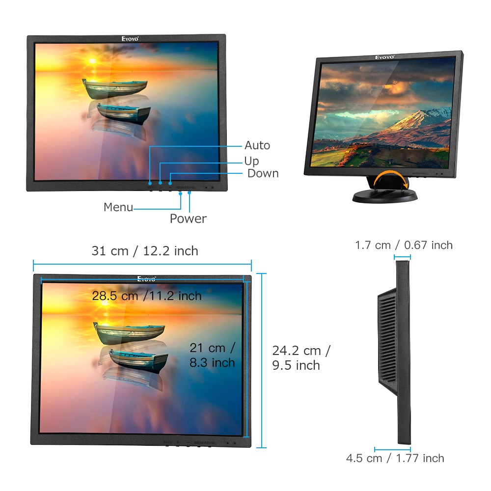 Eyoyo 14 inch LCD HDMI Monitor 1024x768 Small VGA Display Monitor for ...