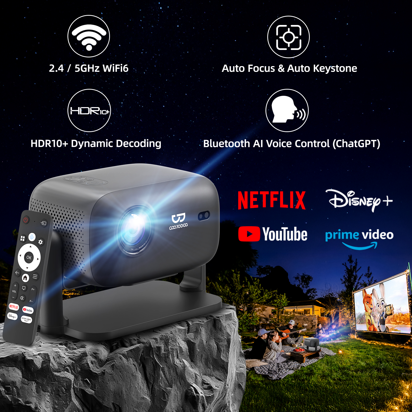 GOOJODOQ 4K Ultra HD 1080P Projector for Phone Speaker Bluetooth Laptop ...