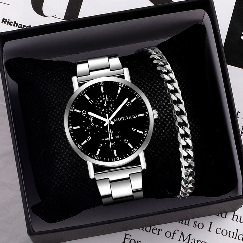 Men's Luxury Quartz Watch & Bracelet Set - Elegant Stainless Steel Gift ...