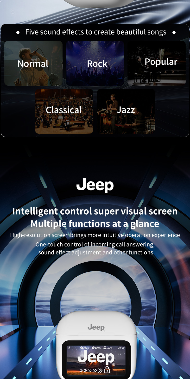 Jeep EW132 TWS Wireless Bluetooth Earphones Touch Screen EQ Adjust Game ...